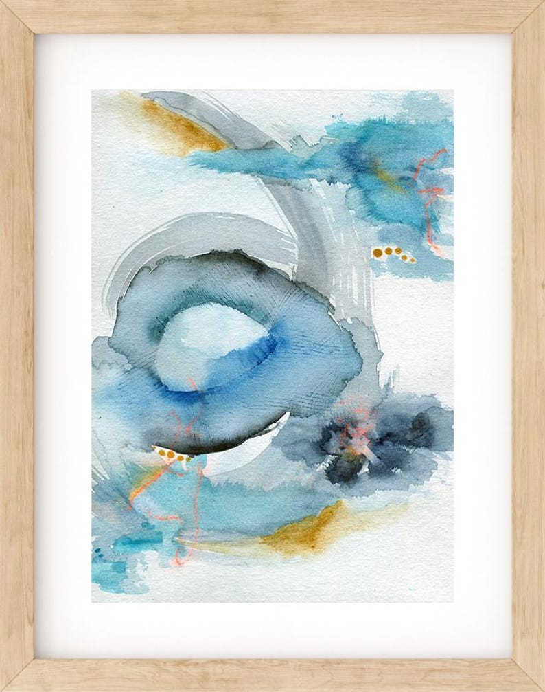 Blue Abstract Watercolor Painting 9x12, Hand Painted Abstract Circle ...