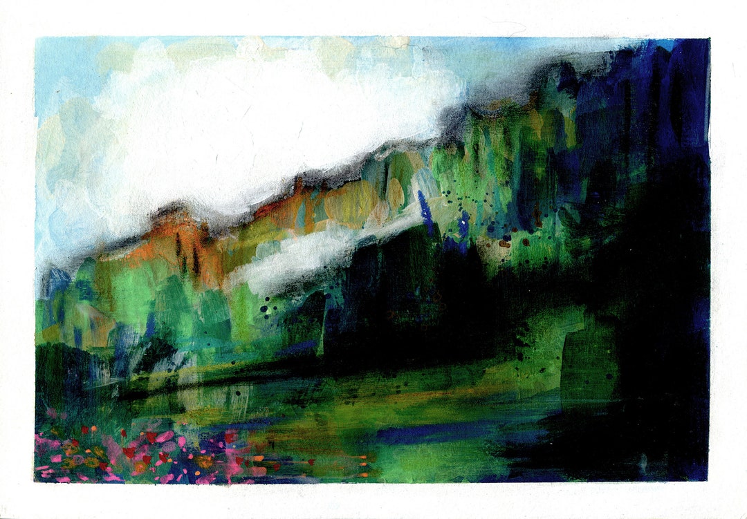 Lush Green Abstract Landscape Original Painting 7x10, Bold Color Spring ...