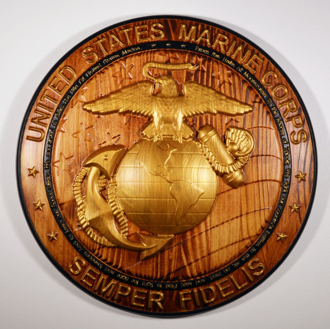USMC EGA US Flag Marine Corps Hymn Gold, 3d Cnc Carved Military Plaque ...