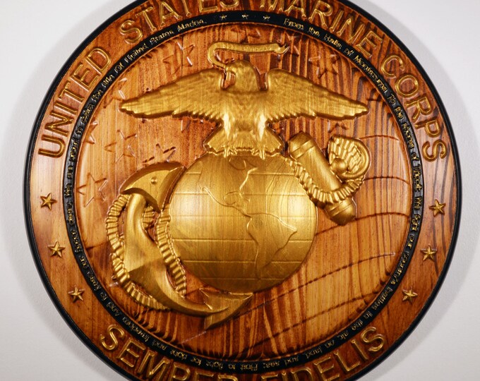 USMC EGA US Flag Marine Corps Hymn Gold, 3d Cnc Carved Military Plaque ...