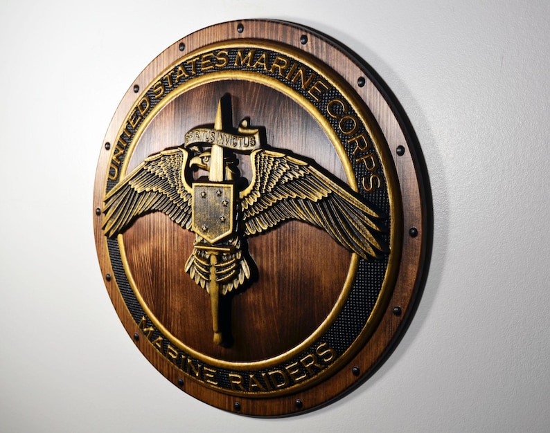 USMC Marine Raiders Badge on Shield, Marine Special Operations, Painted ...