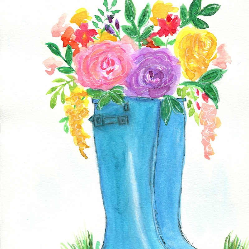 Rain Boot Flowers Art - Etsy