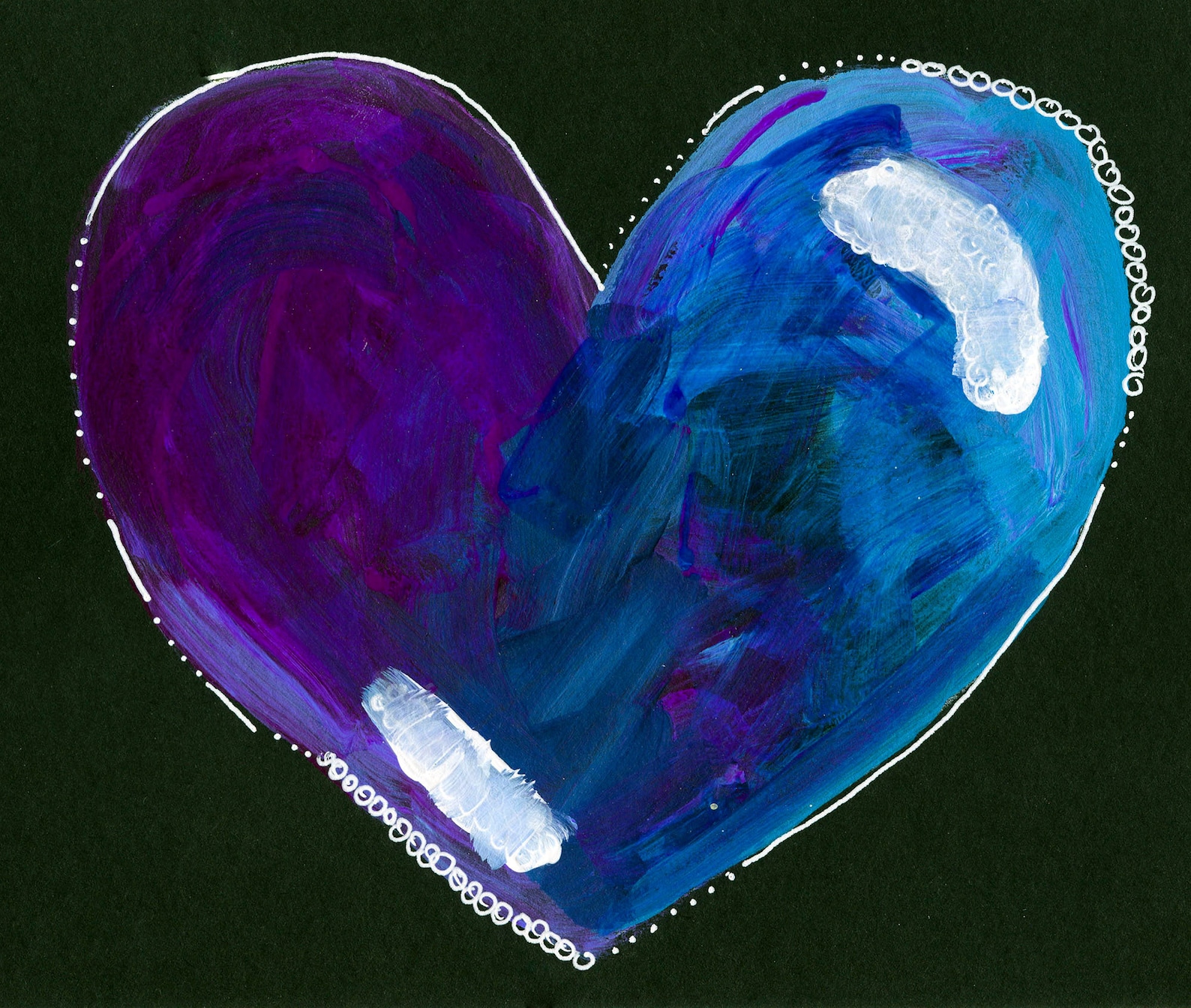 Original Neon Blue Purple Heart Abstract Mixed Media Painting on Black ...