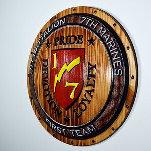 USMC 1st Battalion 7th Marines , 3d Wood Carving Painted Shield ...