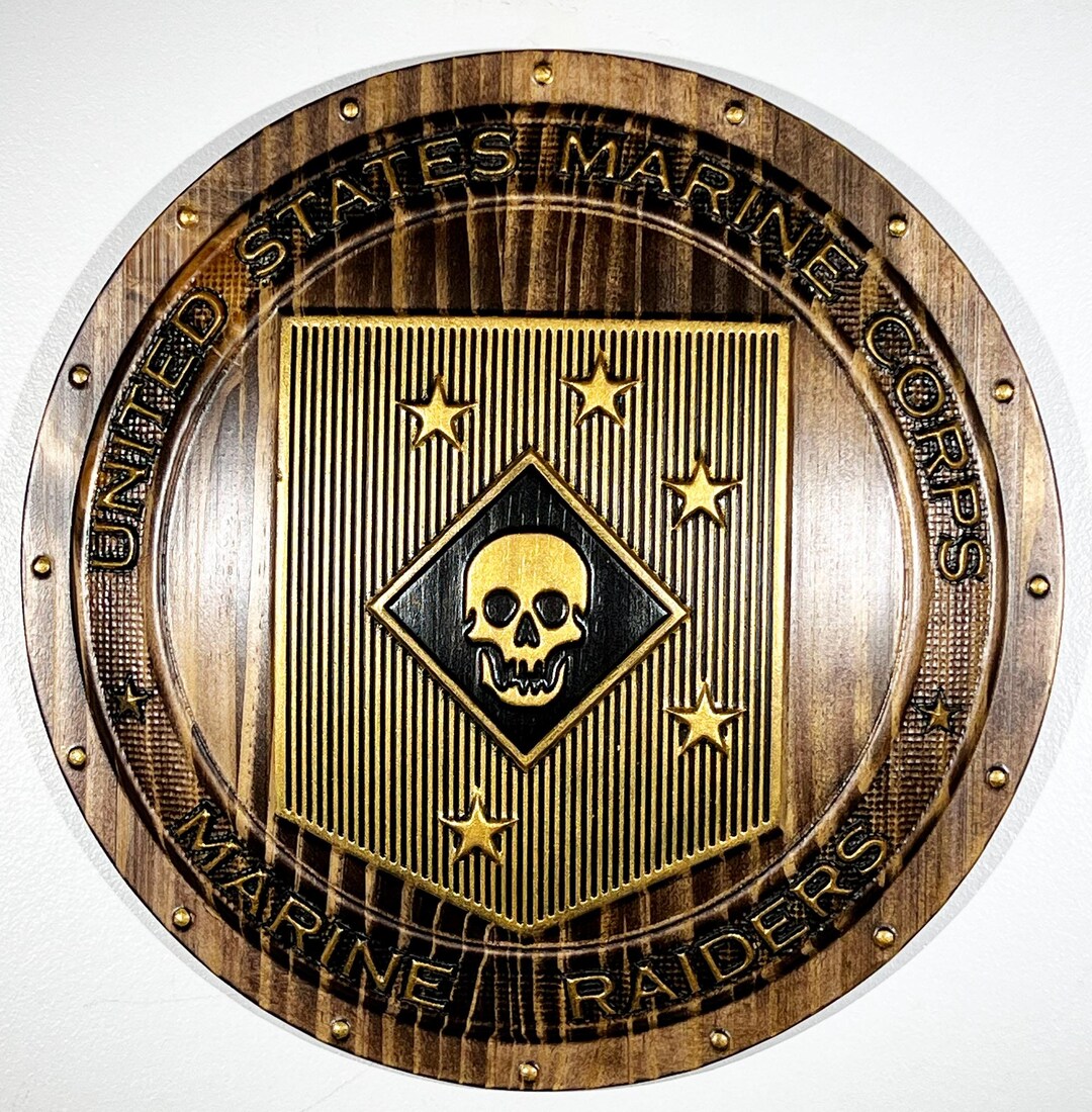 USMC Marine Raiders Gold Java Shield 12", 3d Wood Carving, Military ...