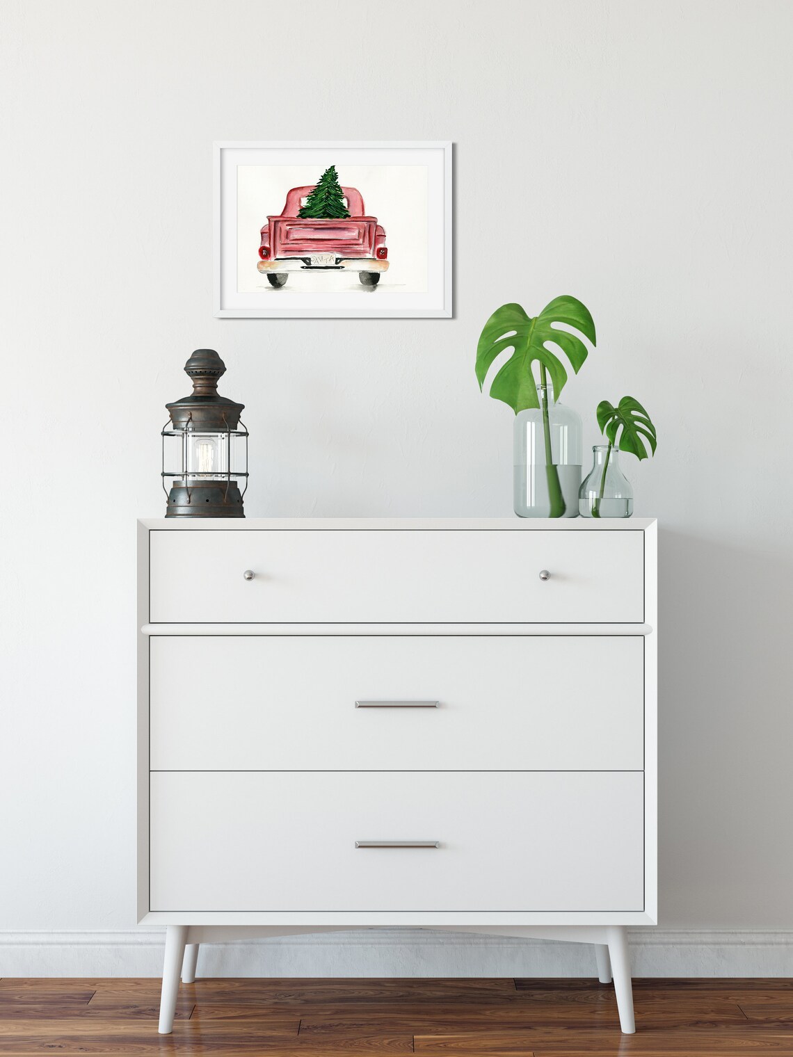 Vintage Red Truck Hauling a Christmas Tree 9x12, Hand Painted Original ...