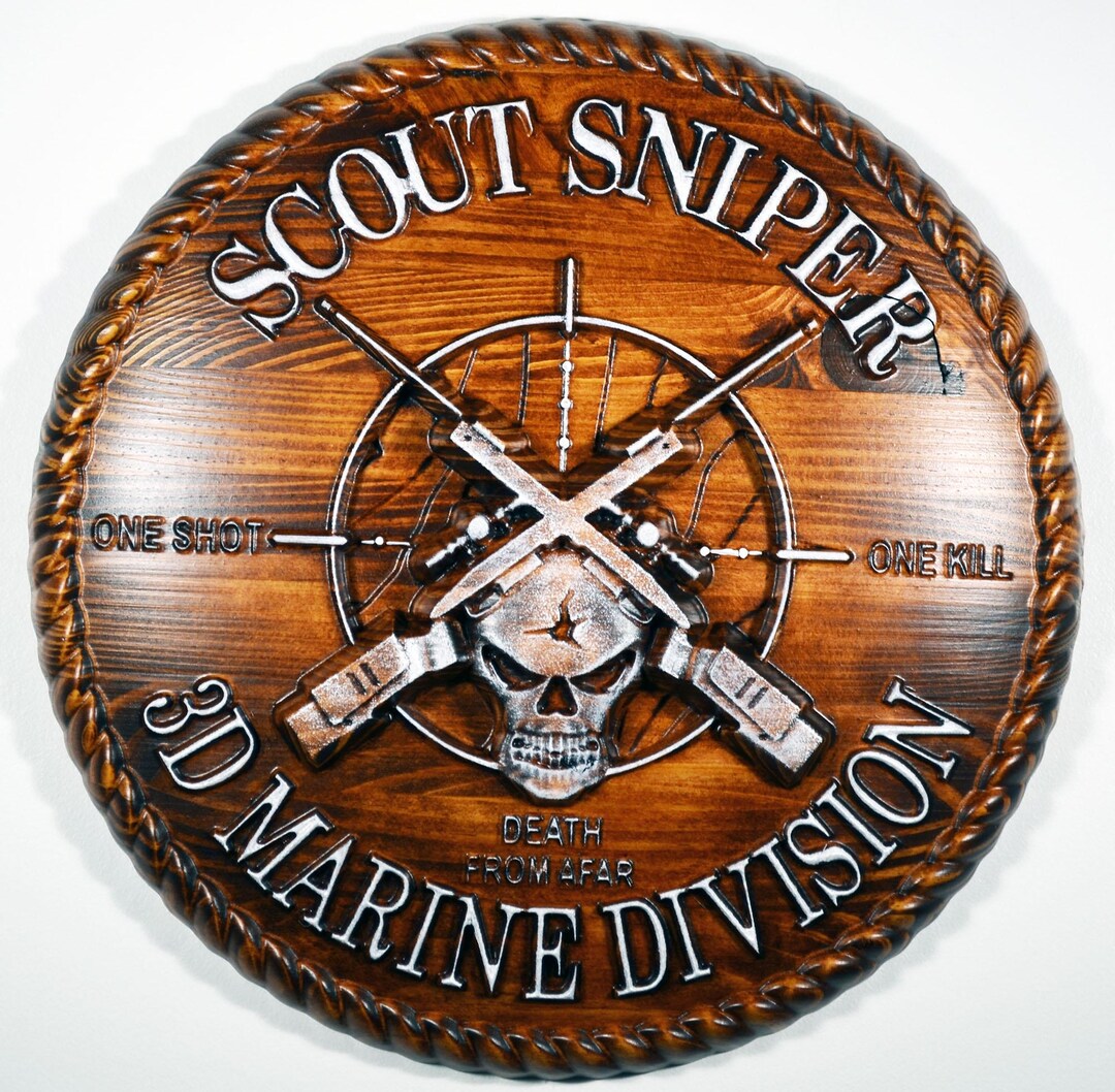 USMC 3rd Marine Scout Sniper, CNC, Stained 3D Wood Carving, Military ...