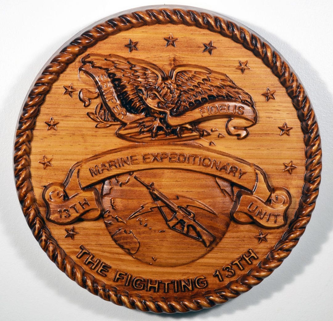 USMC 13th Marine Expeditionary Unit, 13th MEU 12" Wood Carving ...