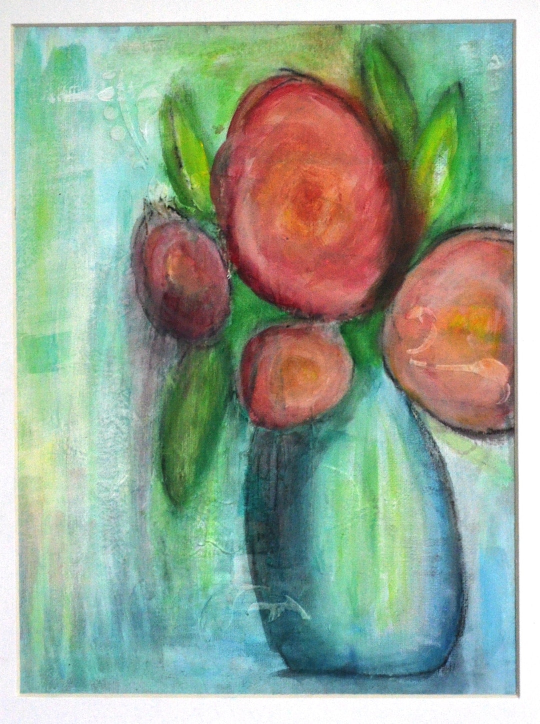 Abstract Flowers in a Vase Painting on a Canvas Board 9x12, Hand ...