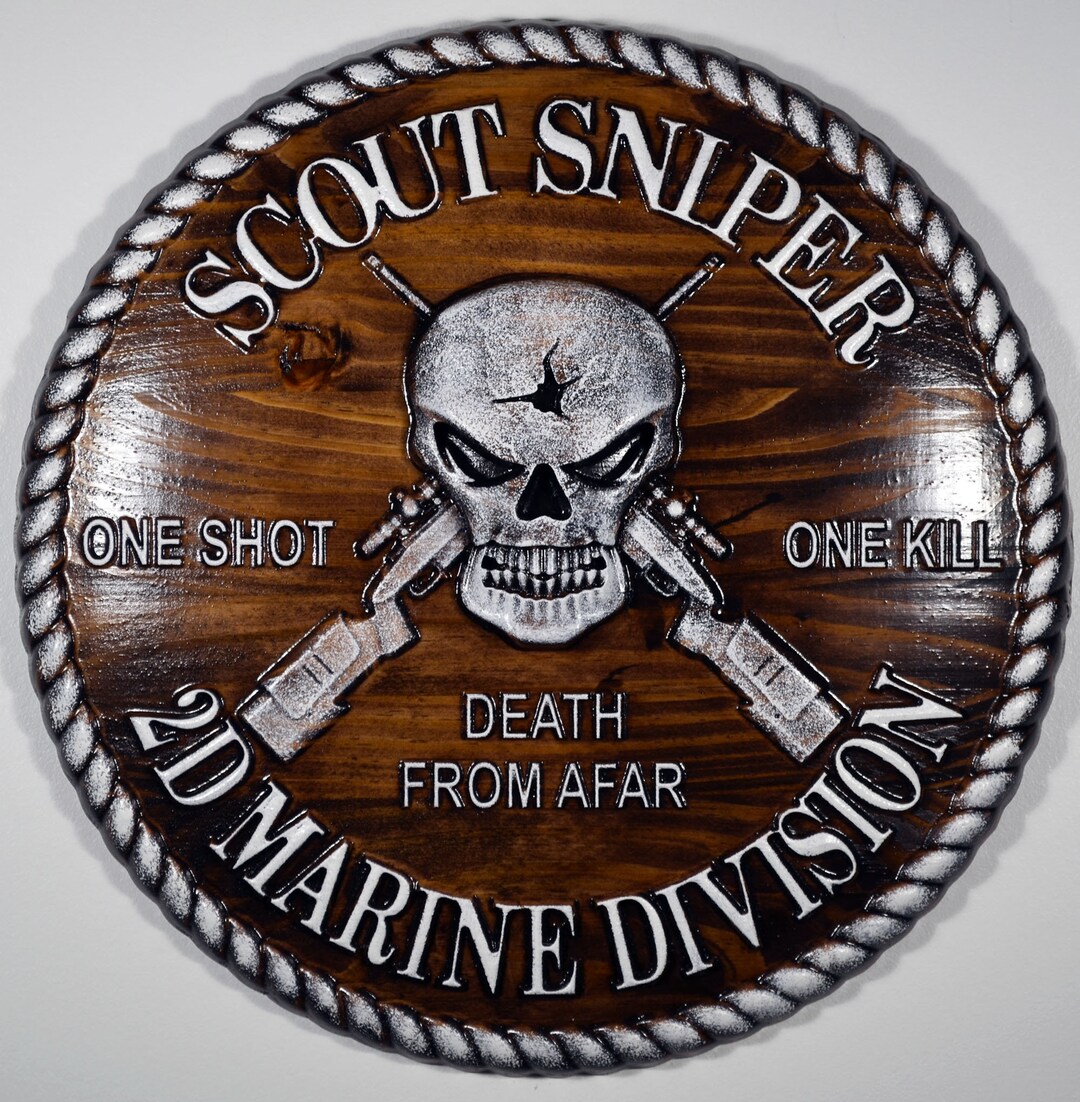 USMC 1st Marine Scout Sniper, CNC, Stained 3D Wood Carving, Military ...