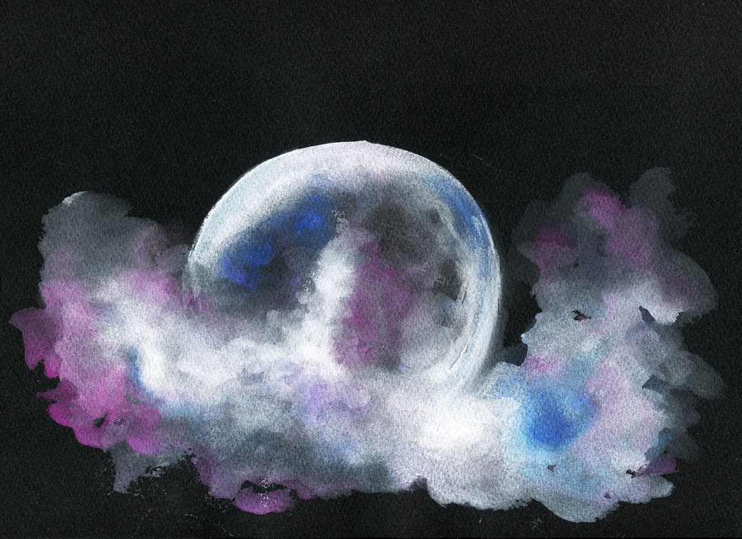 Spooky Moon on Black Watercolor Paper 9x12, Halloween Moon Watercolor ...