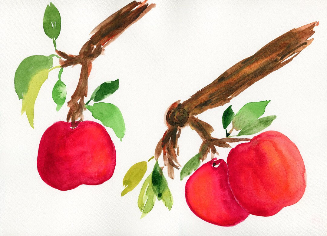 Apples Hand Painted Watercolor Painting 9x12, Kitchen Decor Fruit ...