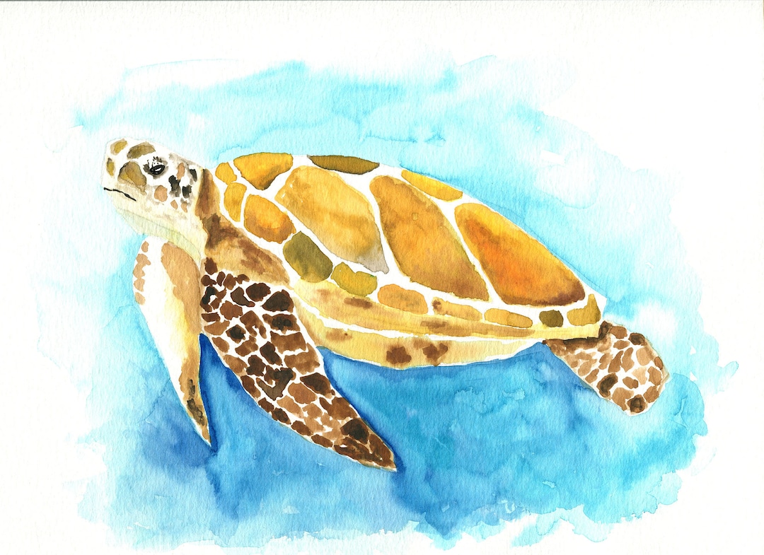 Sea Turtle Hand Painted Watercolor Painting 9x12, Under the Sea Nursery ...