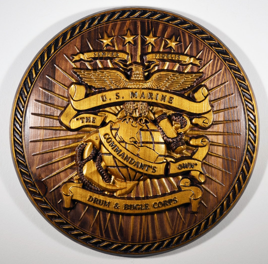 USMC Drum & Bugle Corps, Java Gold 3d Wood Carving, Military Plaque - Etsy