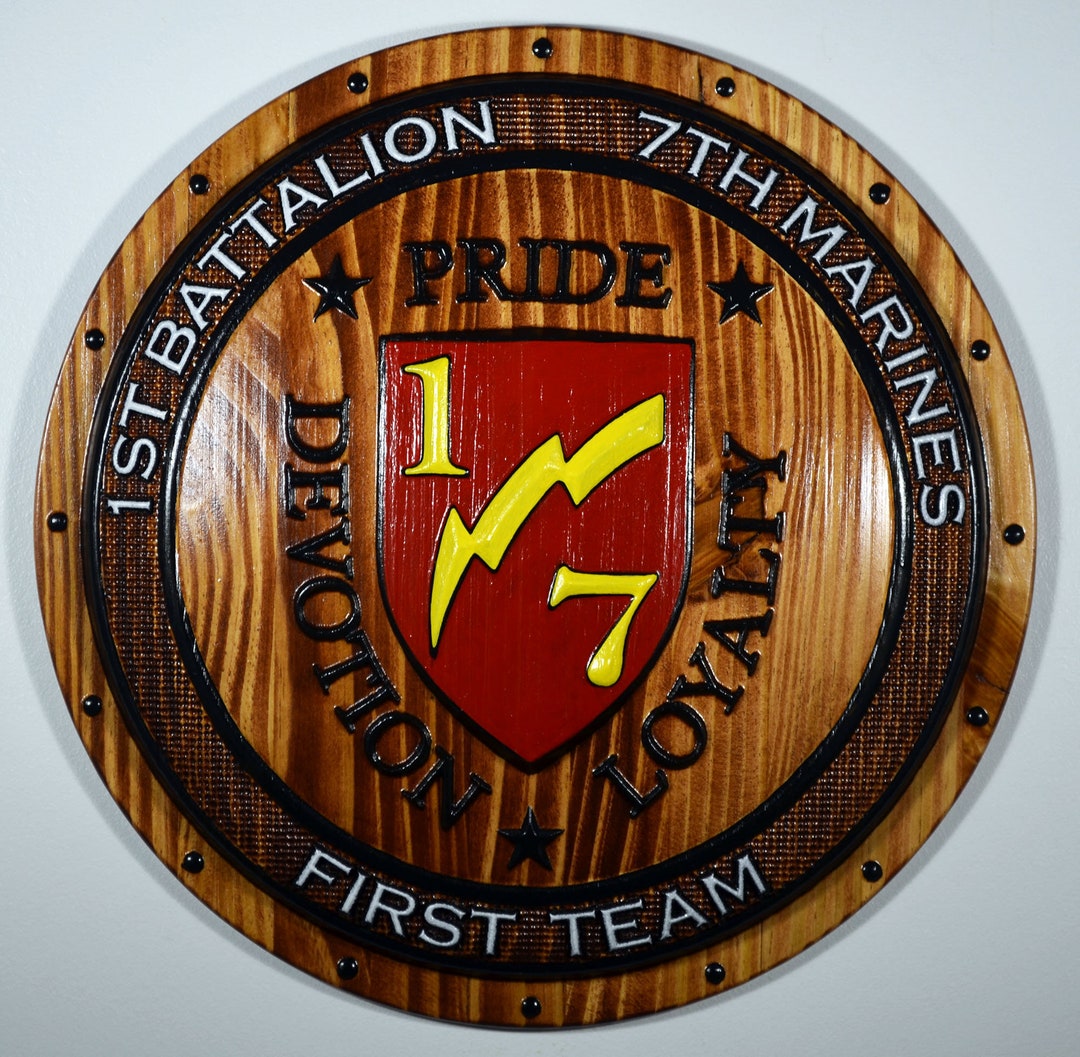 USMC 1st Battalion 7th Marines , 3d Wood Carving Painted Shield ...