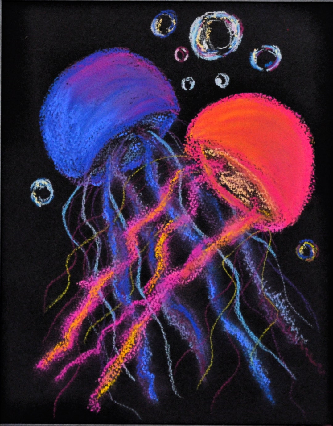 Jellyfish Hand Drawn Pastel Art 8x10, Under the Sea Jellyfish Pastel ...