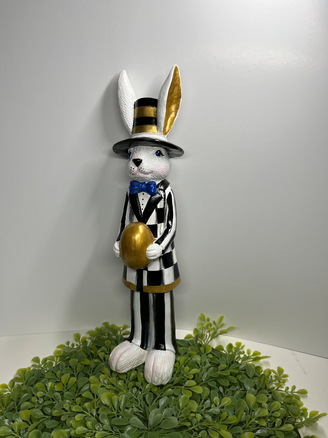 Hand Painted Bunny Rabbit Black and White Check Bunny, Black and White ...