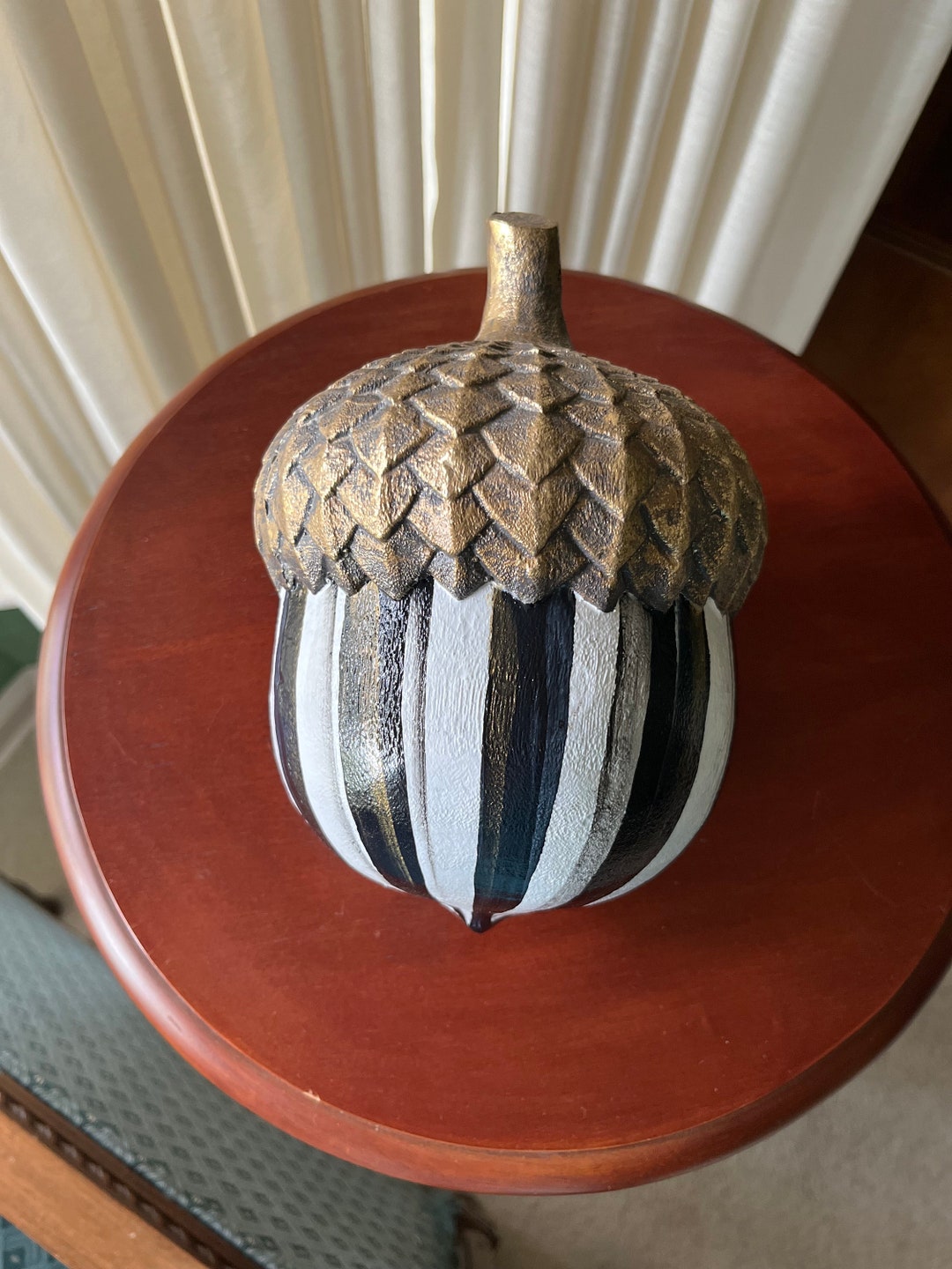 Hand Painted Fall Striped Acorn, Black and White Striped Resin Acorn ...