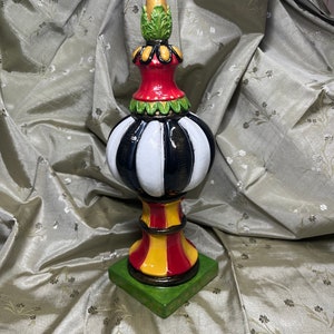 Hand Painted Finial Black and White Stripe and Red Green Gold Detail - Etsy