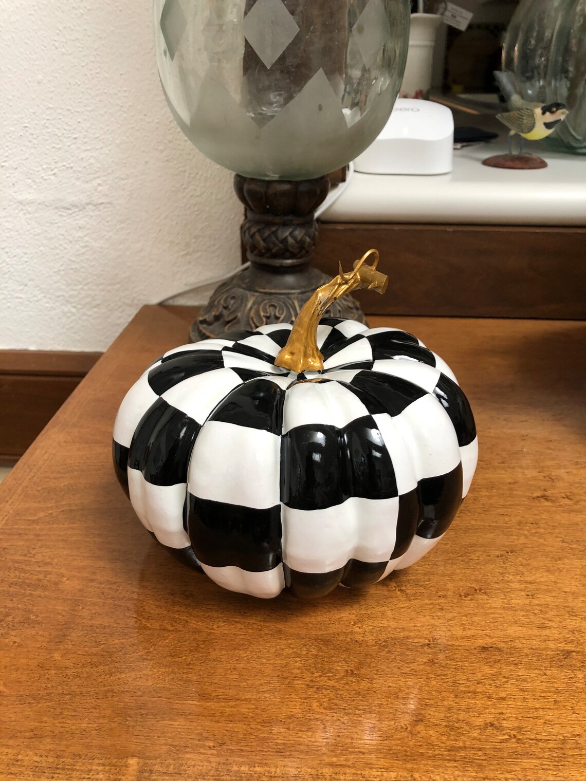 Hand Painted Black and White Check Pumpkin Medium Painted - Etsy