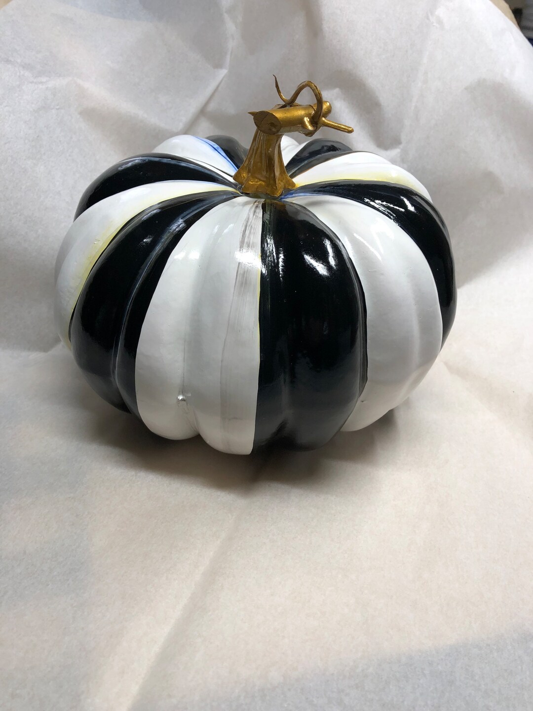 Hand Painted Pumpkin Black and White Striped Pumpkin Medium Pumpkin ...