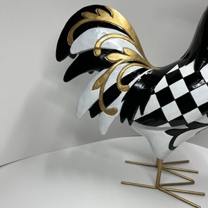 Hand Painted Rooster, Whimsical Black and White Check Rooster With ...