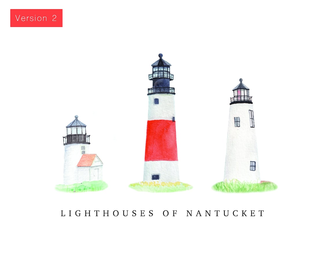 Nantucket Lighthouses Watercolor Art Print - Etsy