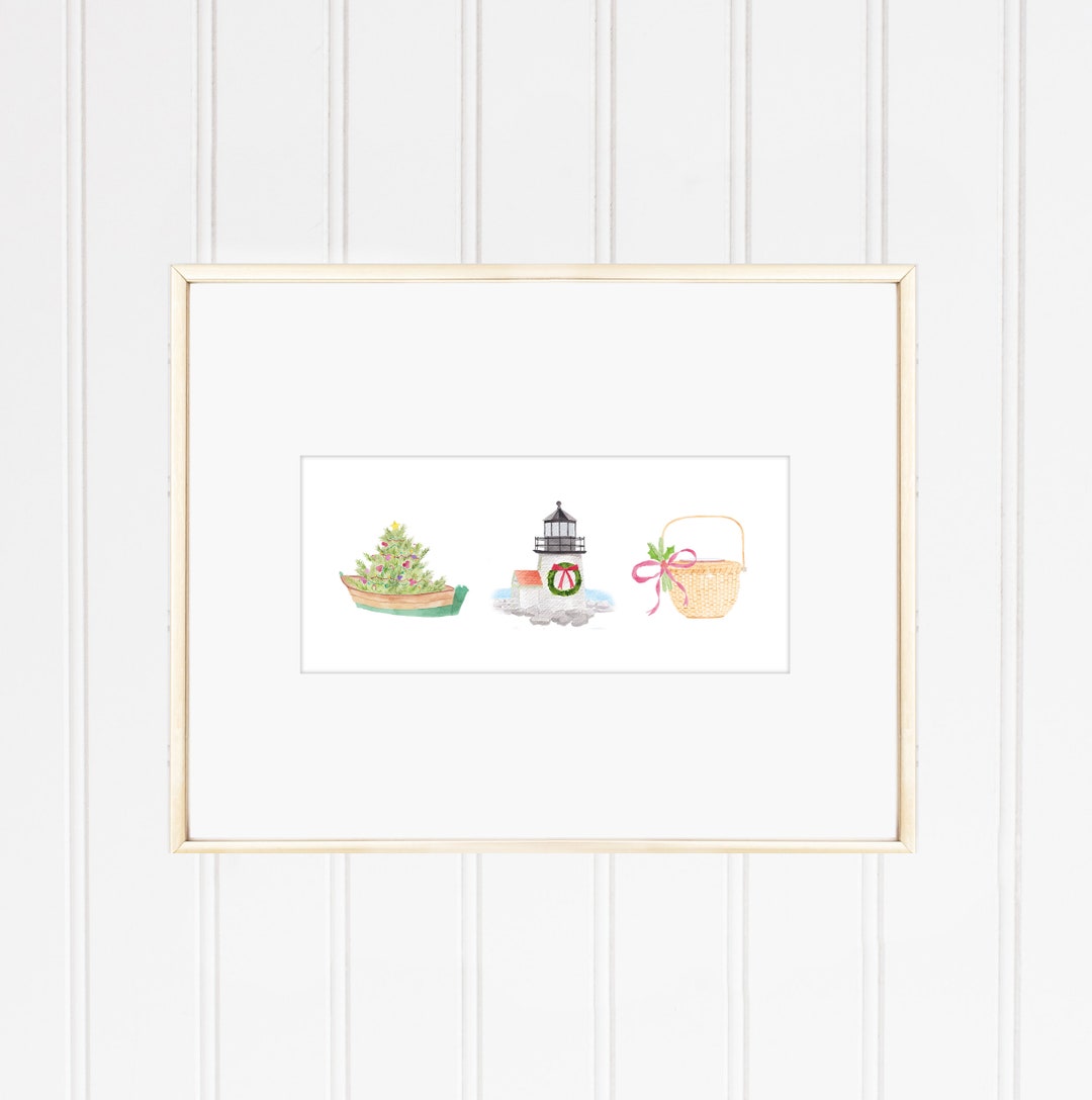 Nantucket Holiday Icons Watercolor Print - Etsy