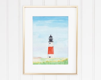 Great Point Lighthouse Nantucket Watercolor Print - Etsy