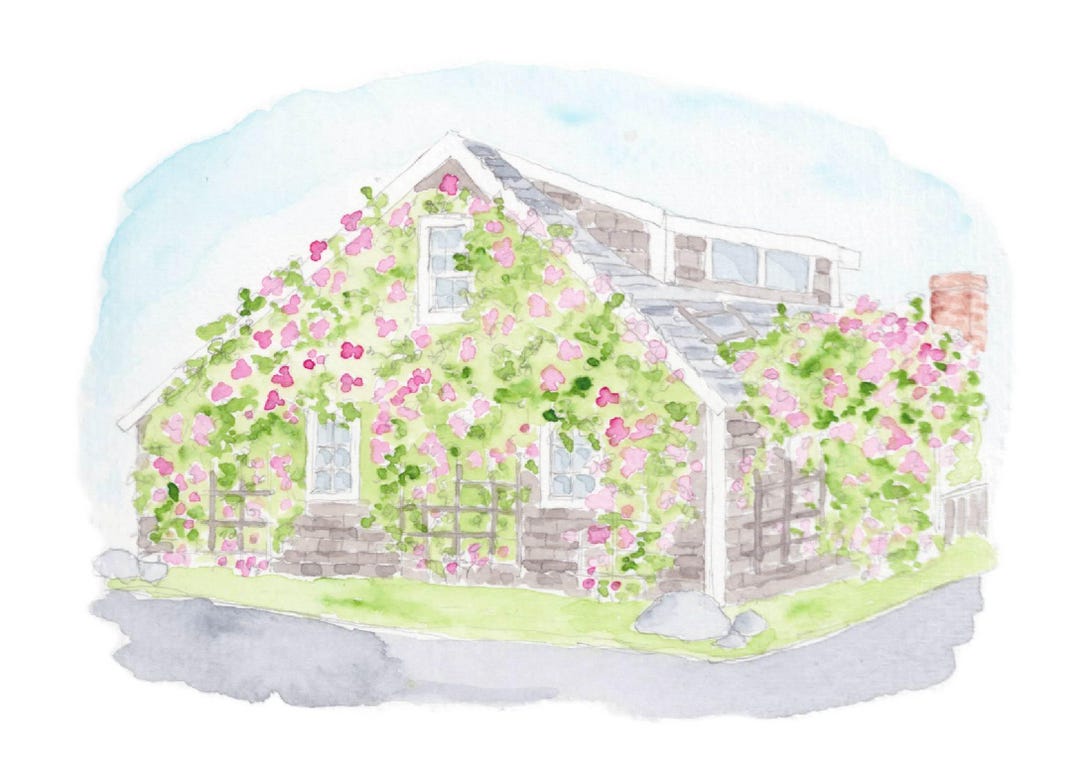 Rose Cottage | Nantucket in Watercolor Print - Etsy
