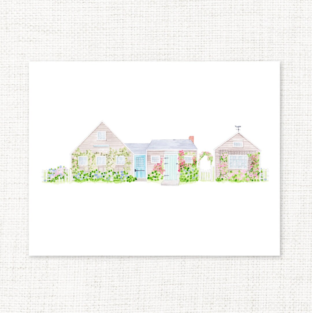 Rose Cottage Row Watercolor Print Notecards - Etsy