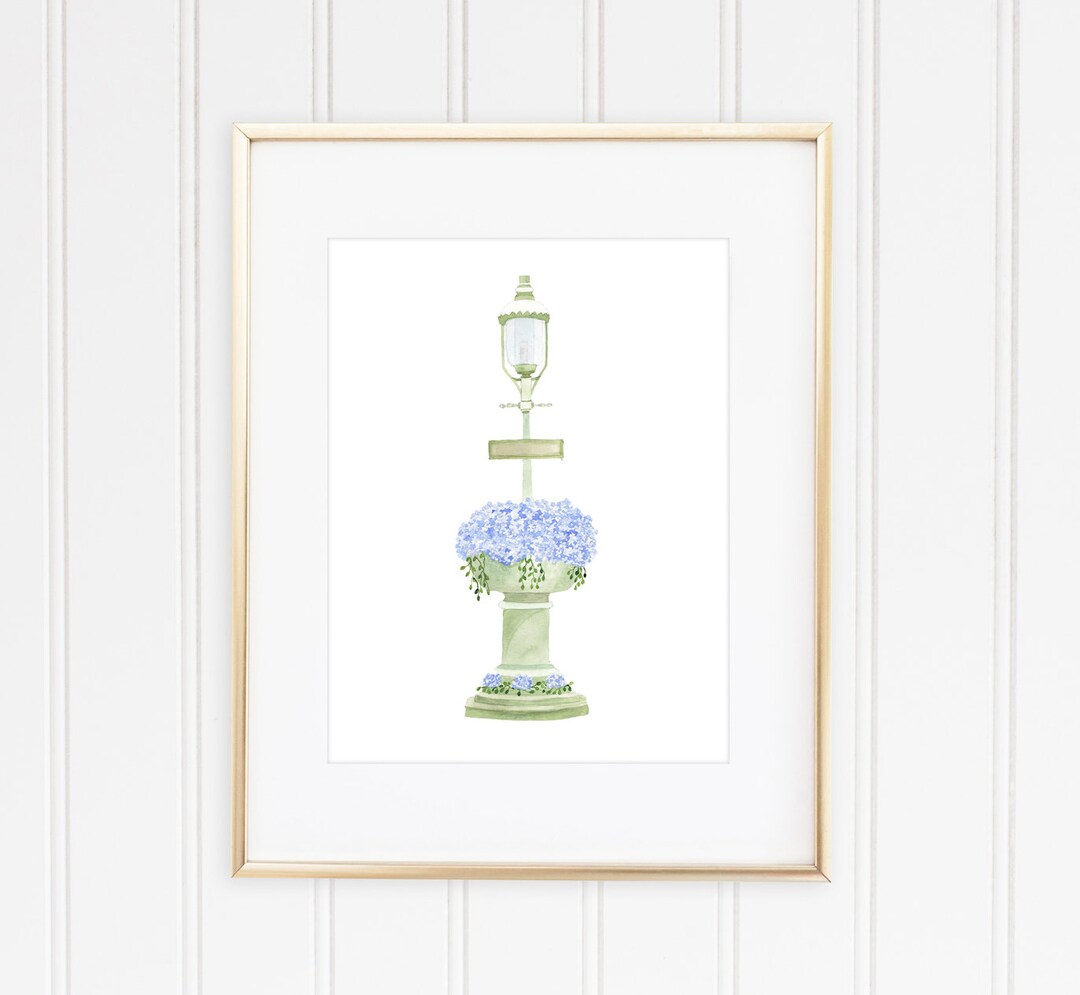 Nantucket Hydrangea Fountain Watercolor Print - Etsy