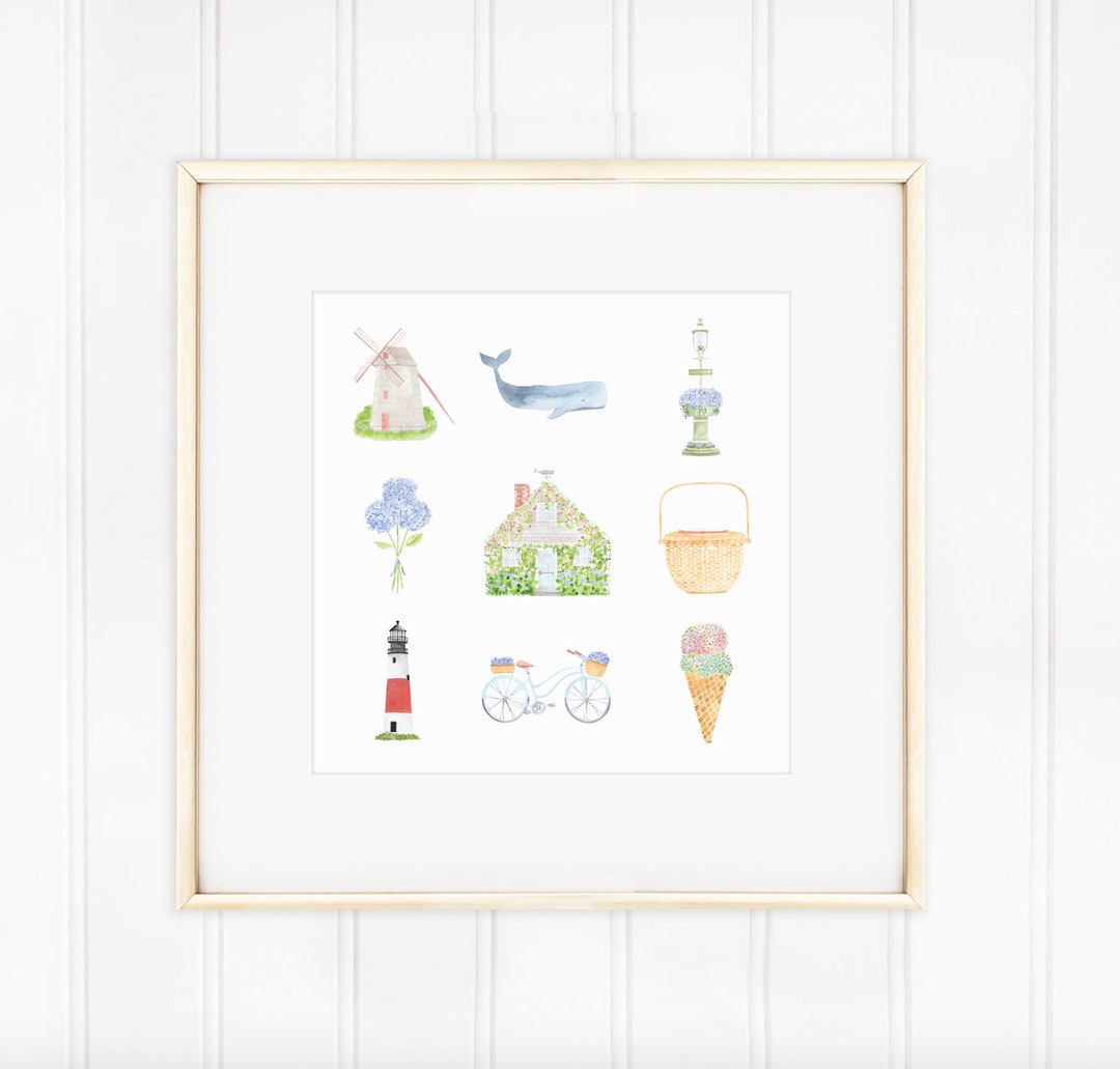 Nantucket Icons Square Watercolor Print - Etsy