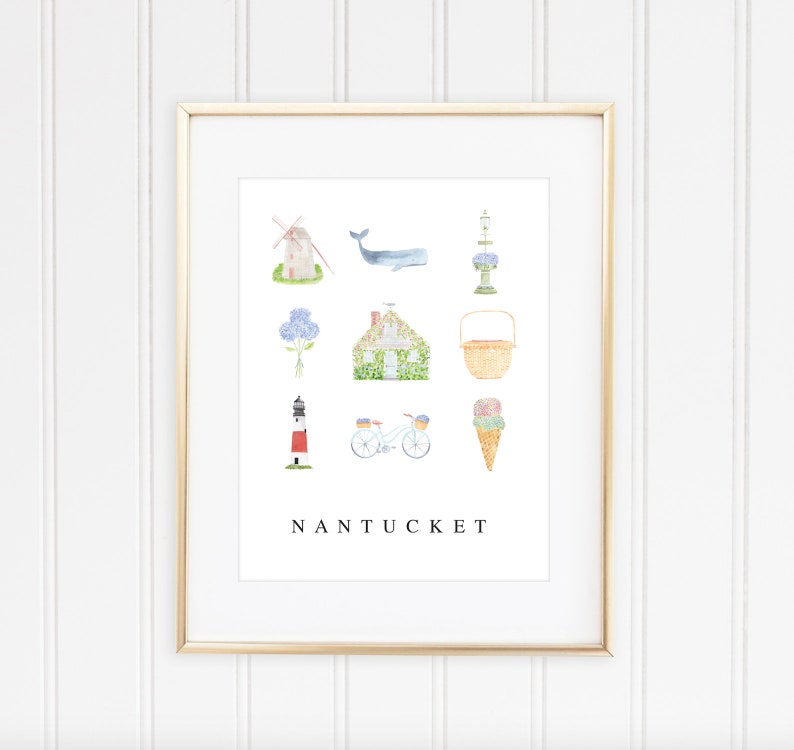 Nantucket Icons Watercolor Print - Etsy