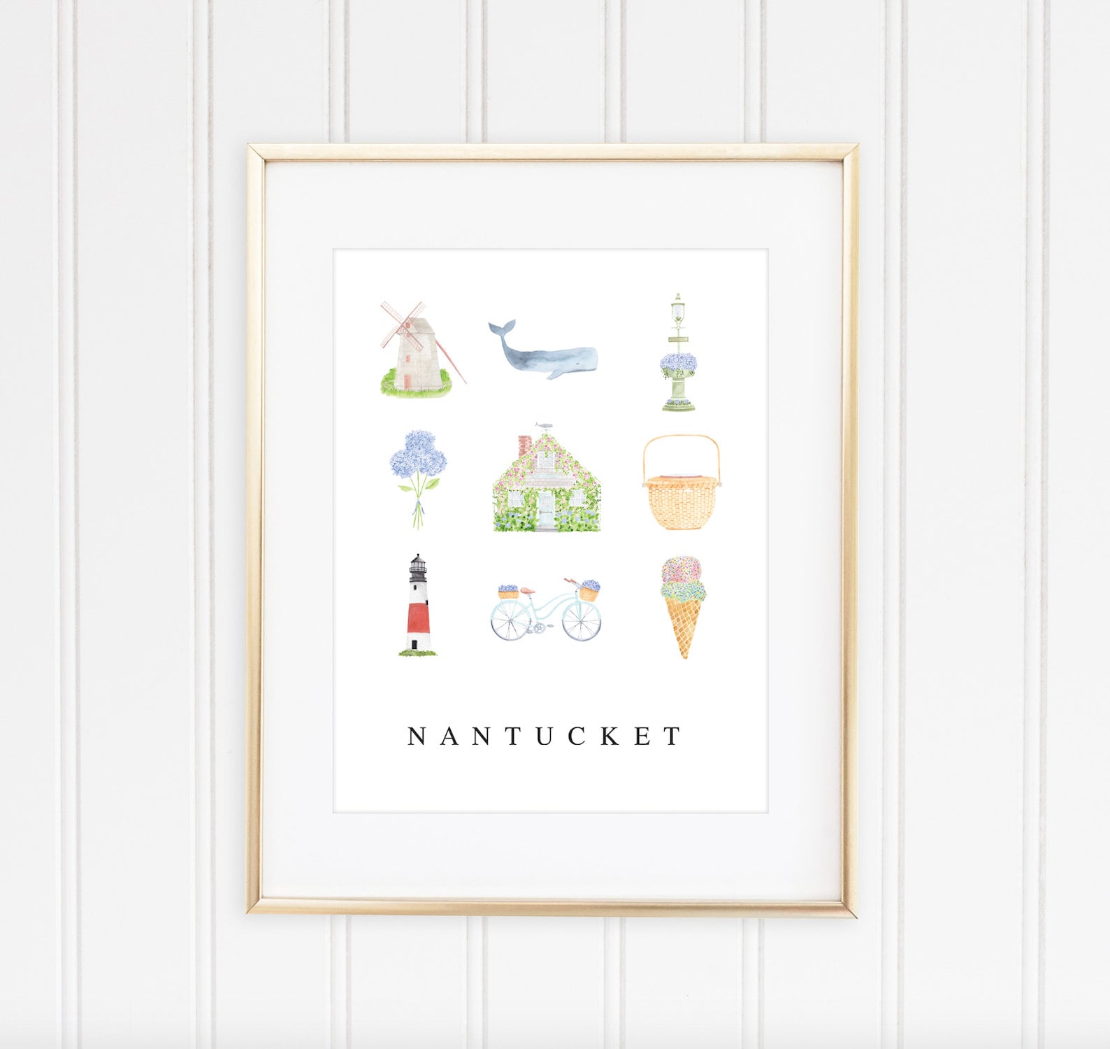 Nantucket Icons Watercolor Print | Etsy