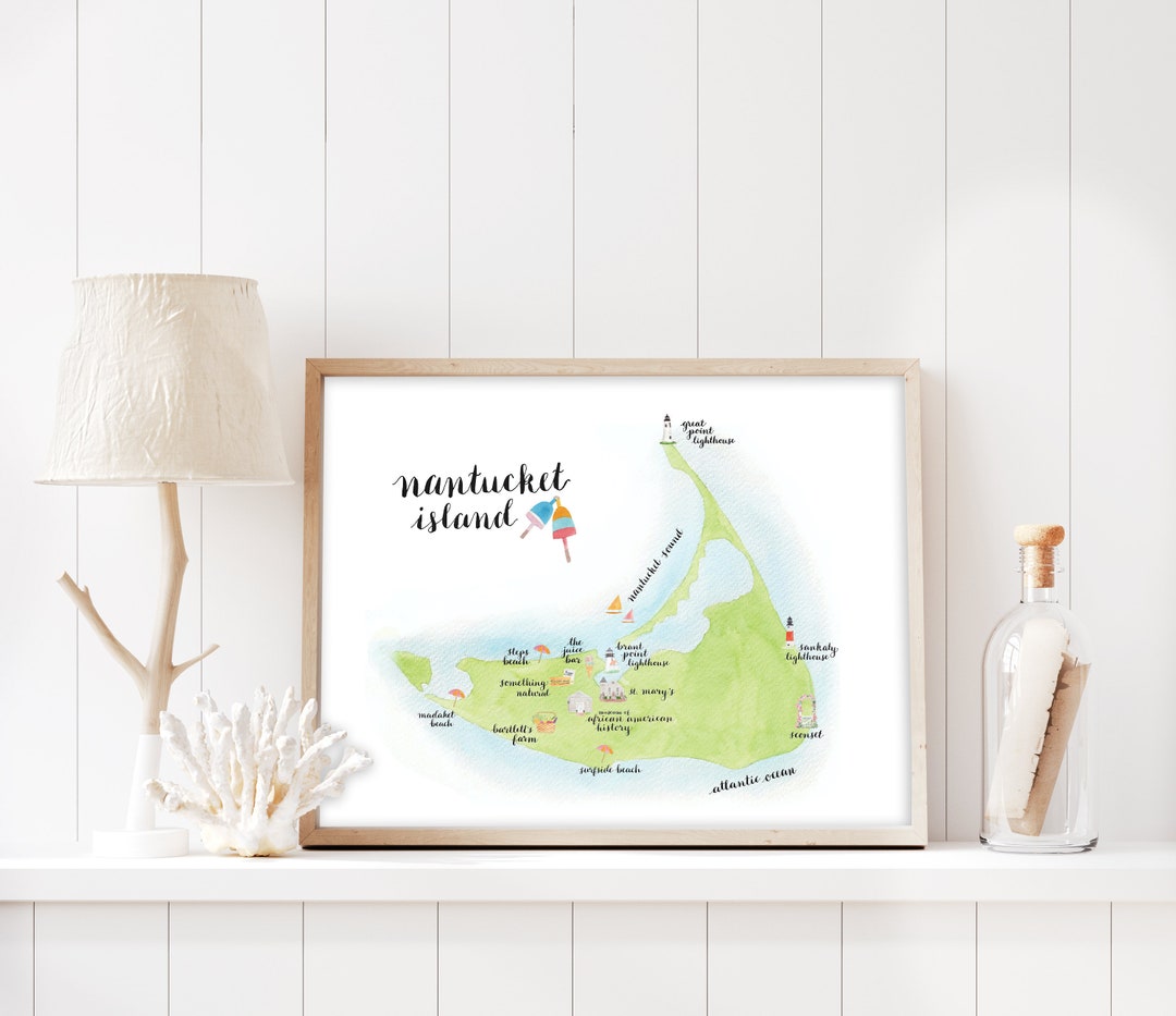 Nantucket Island Map Watercolor Print - Etsy