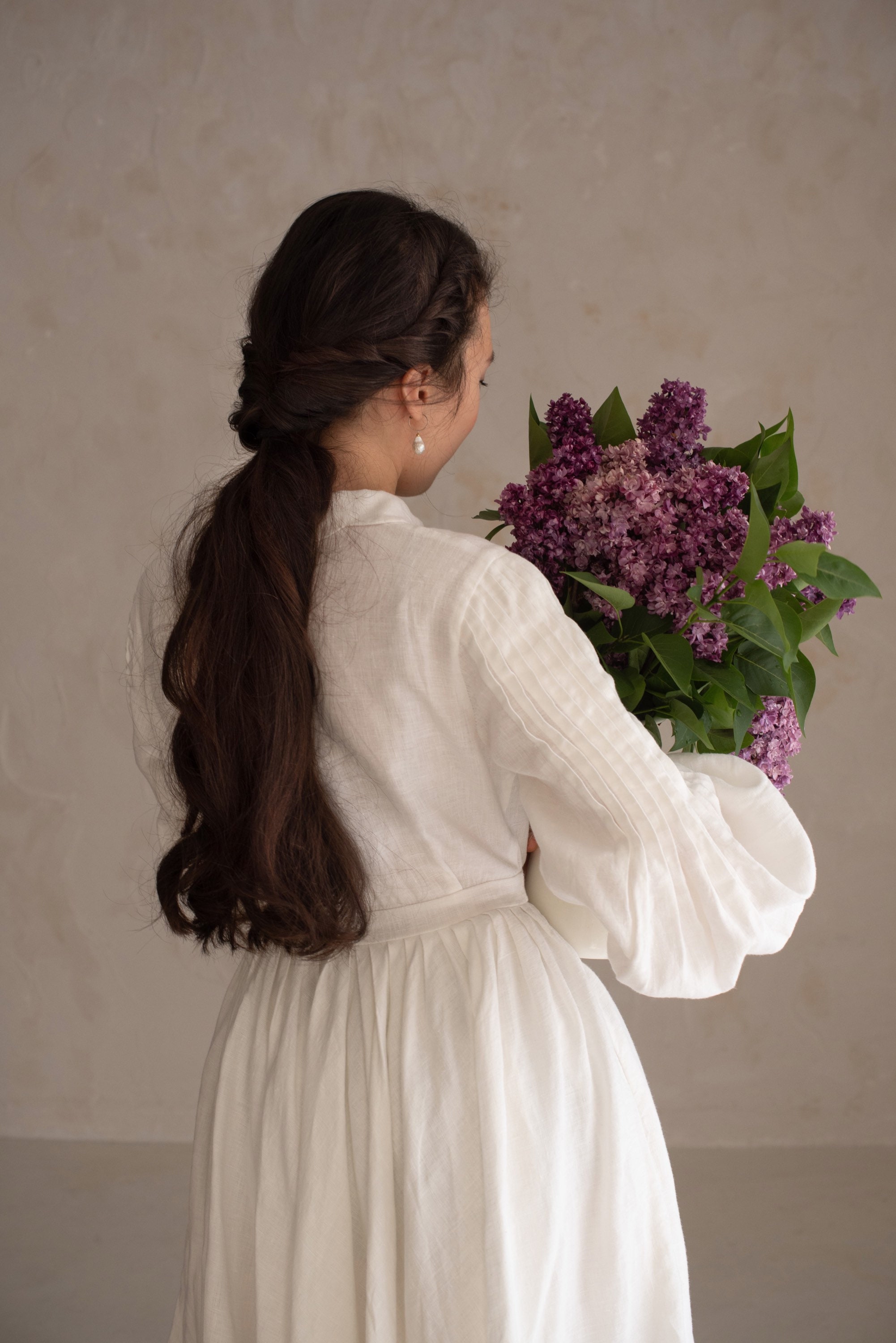 Beth Dress in White with long sleeves Linen Dress | Etsy