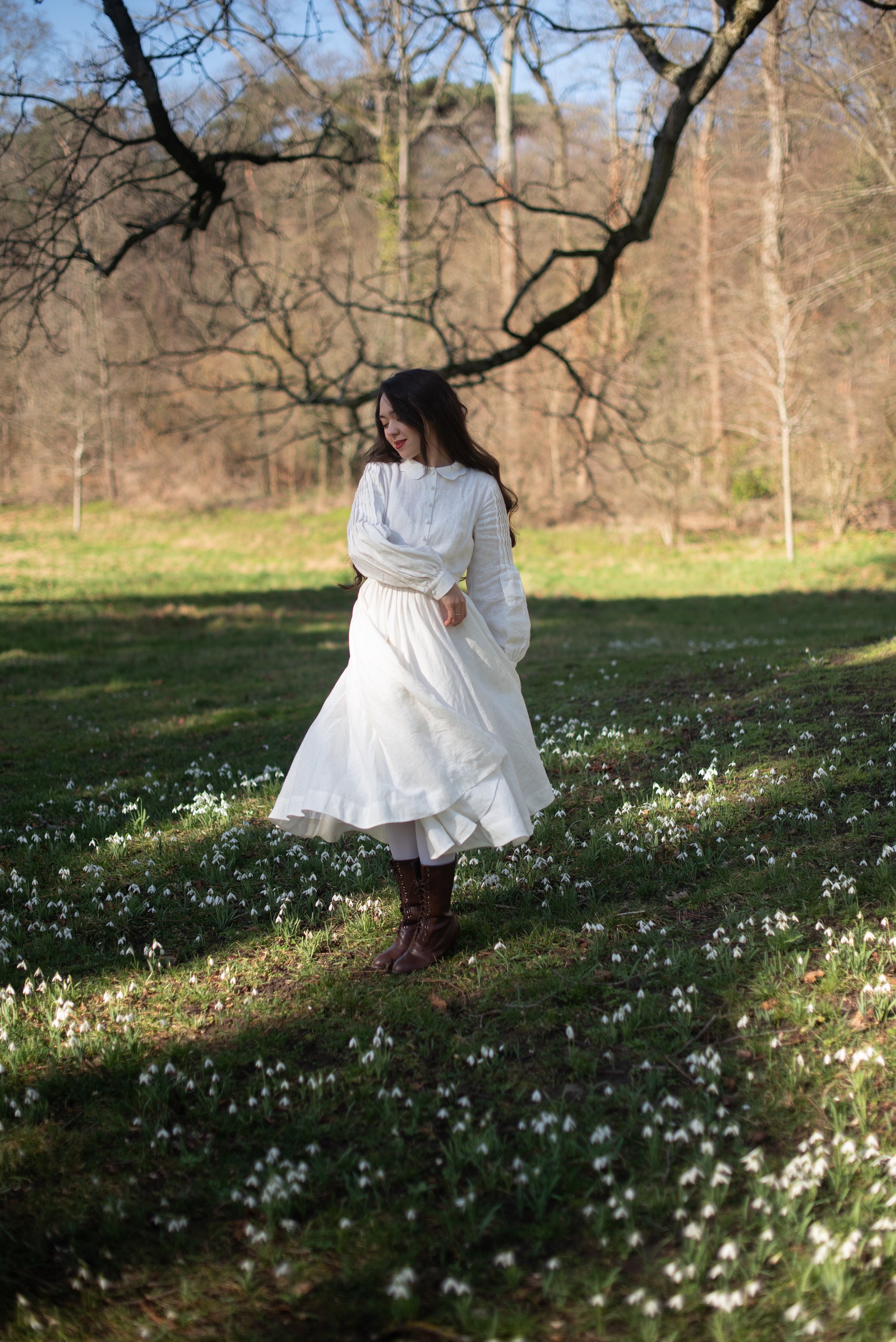 Beth Dress in White with long sleeves Linen Dress | Etsy