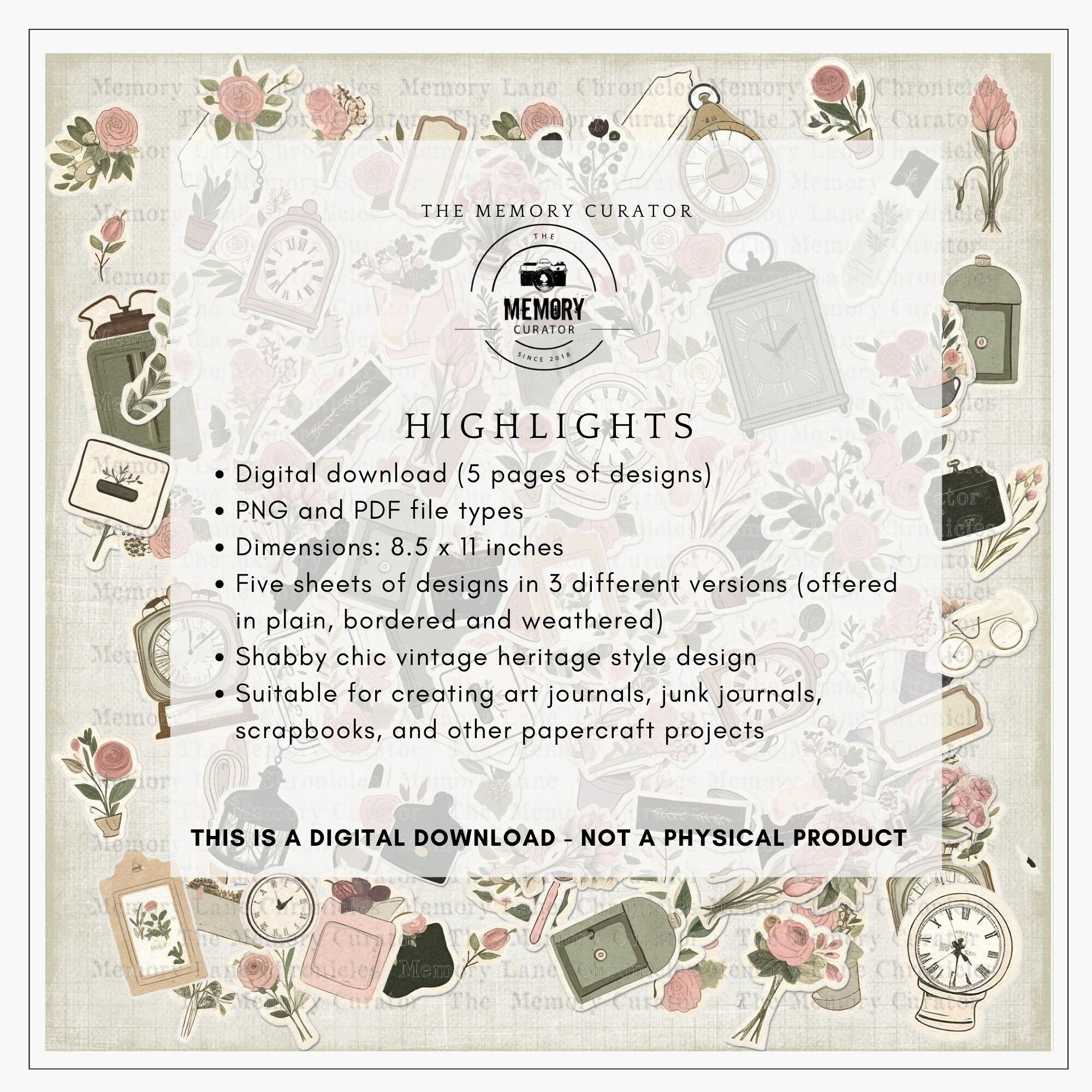 Shabby Chic Journaling Clipart Fussy Cuts & Vintage Flower Designs ...