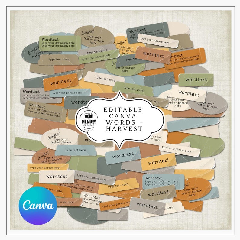 Editable Canva Harvest Word Art Templates Fall Junk Journaling ...