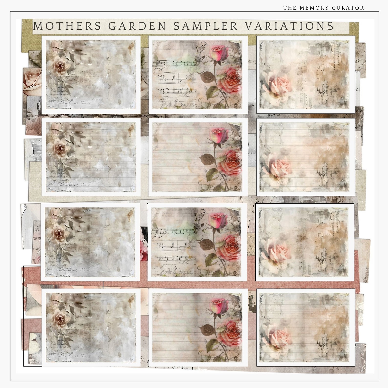 Mothers Garden Digital Paper Signatures Double Pages Shabby Chic Roses ...