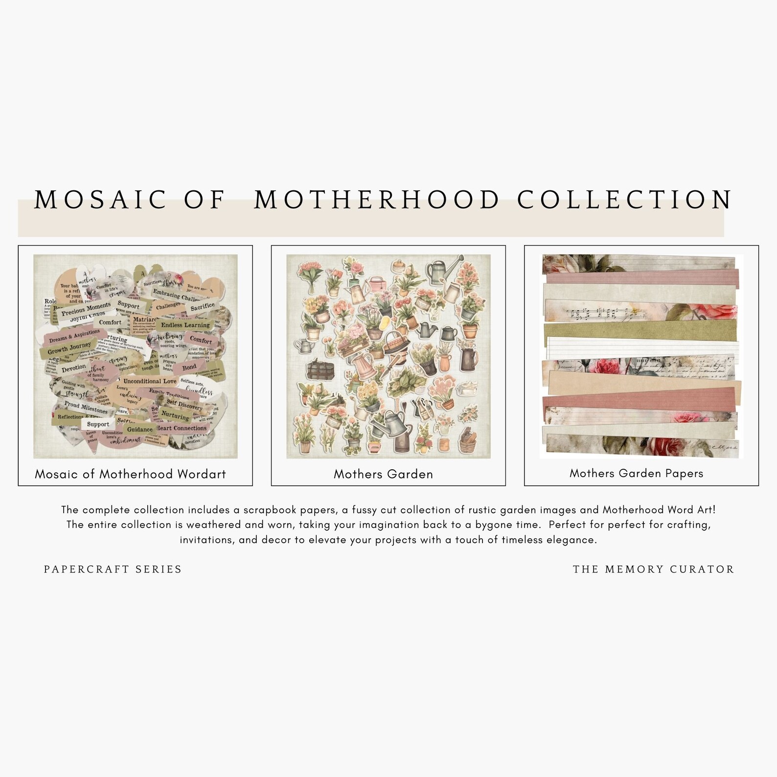 Mothers Garden Digital Paper Signatures Double Pages Shabby Chic Roses ...