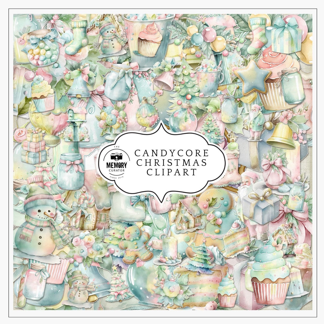 Candycore Christmas Pastels Fussy Cuts Clipart, Cottagecore Shabby Chic ...