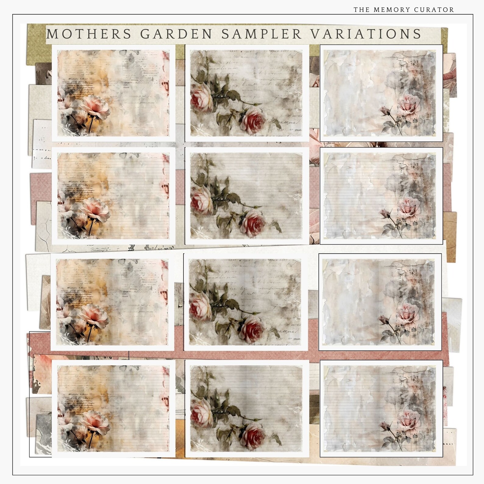 Mothers Garden Digital Paper Signatures Double Pages Shabby Chic Roses ...