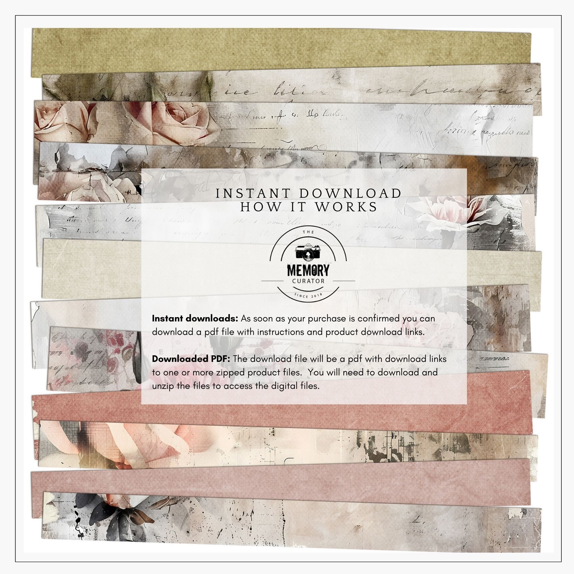 Mothers Garden Digital Paper Signatures Double Pages Shabby Chic Roses ...