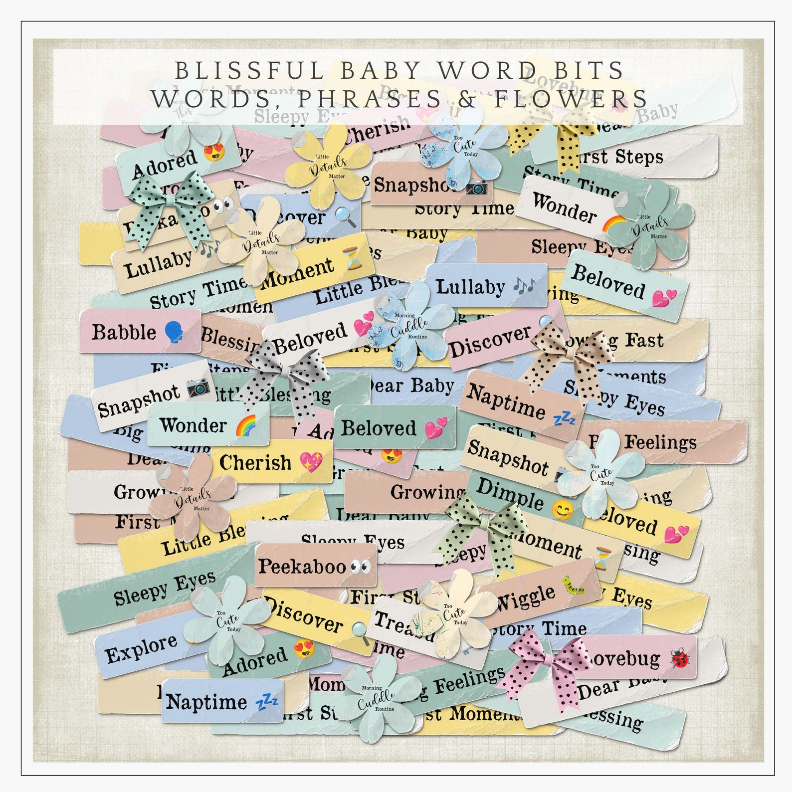 Baby Word Bits – Png Files Shabby Chic Baby Clipart for Journaling ...