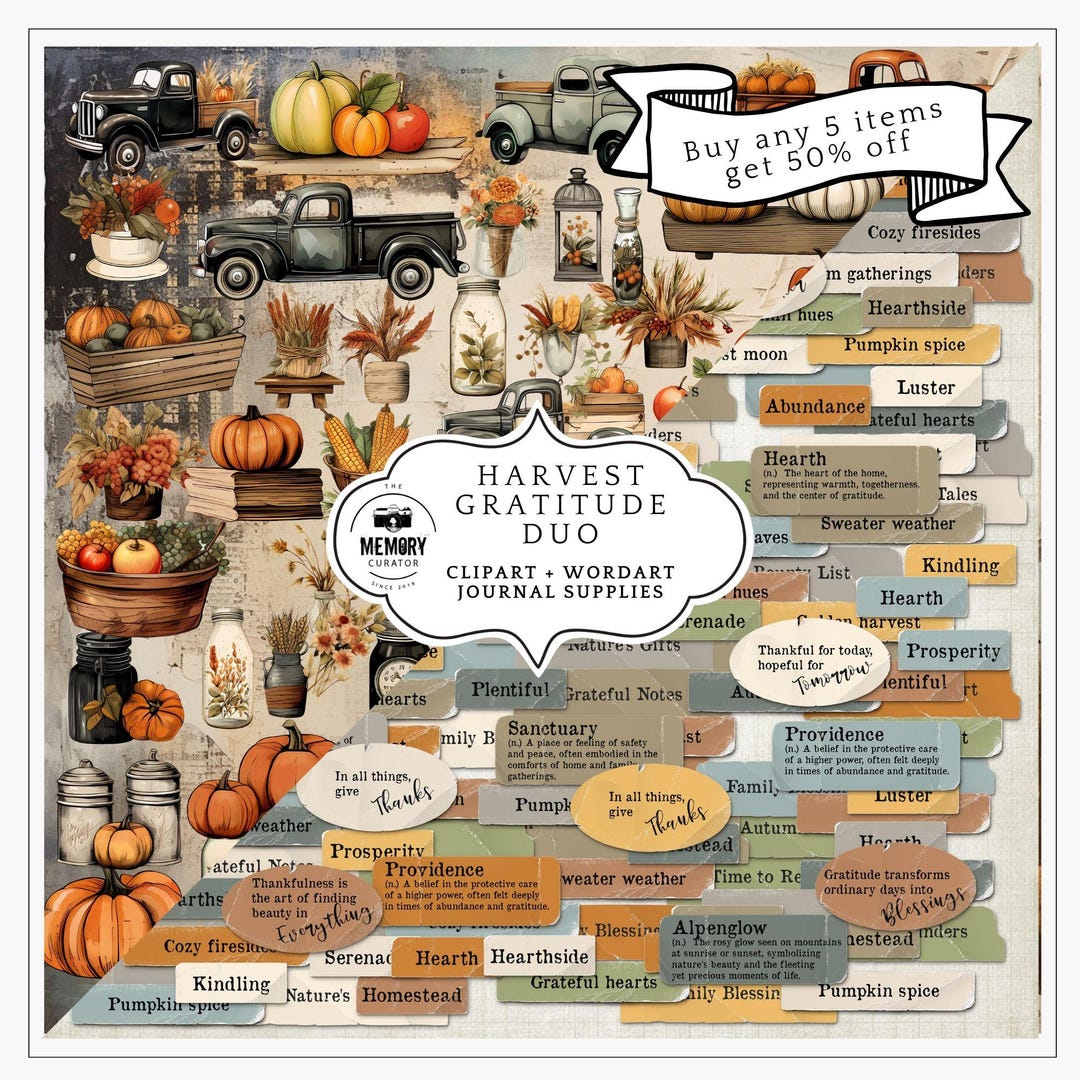 Thanksgiving Clipart & Word Art Bundle, Harvest Gratitude Fall Junk ...