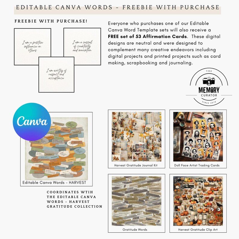 Editable Canva Harvest Word Art Templates Fall Junk Journaling ...