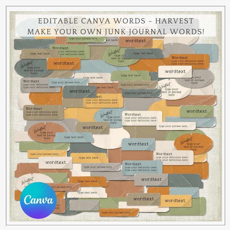 Editable Canva Harvest Word Art Templates Fall Junk Journaling ...