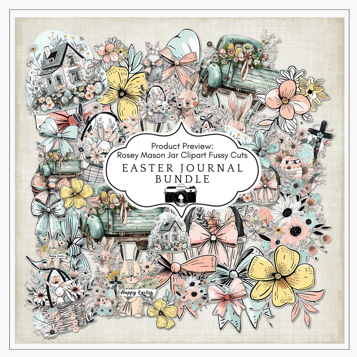 Spring Easter Bundle Journal Kit Clipart Words for Journals Croquette ...